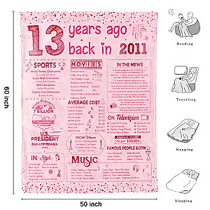 13 Year Old Girl Gifts for Birthday Teenage Girls Gifts Ideas 13th Birthday Decorations for Girls Daughter Sister Soft Throw Blanket Back in 2011-60x50 Inch - Pink
