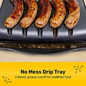 Nostalgia Game Day Sausage and Brat 5 Link Electric Grill with Oil Drip Tray, Carry Handle, and Cord Storage, Cooks Beef, Turkey, Chicken, Veggie Sausages, or Hot Dogs