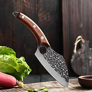 Handmade Forged Kitchen Knife 3 Pcs Professional Chef Knife Set, Hunting, BBQ Meat Knives for Cooking, Forged Kitchen Knife with High Carbon Stainless Steel Cutlery With Leather Sheaths