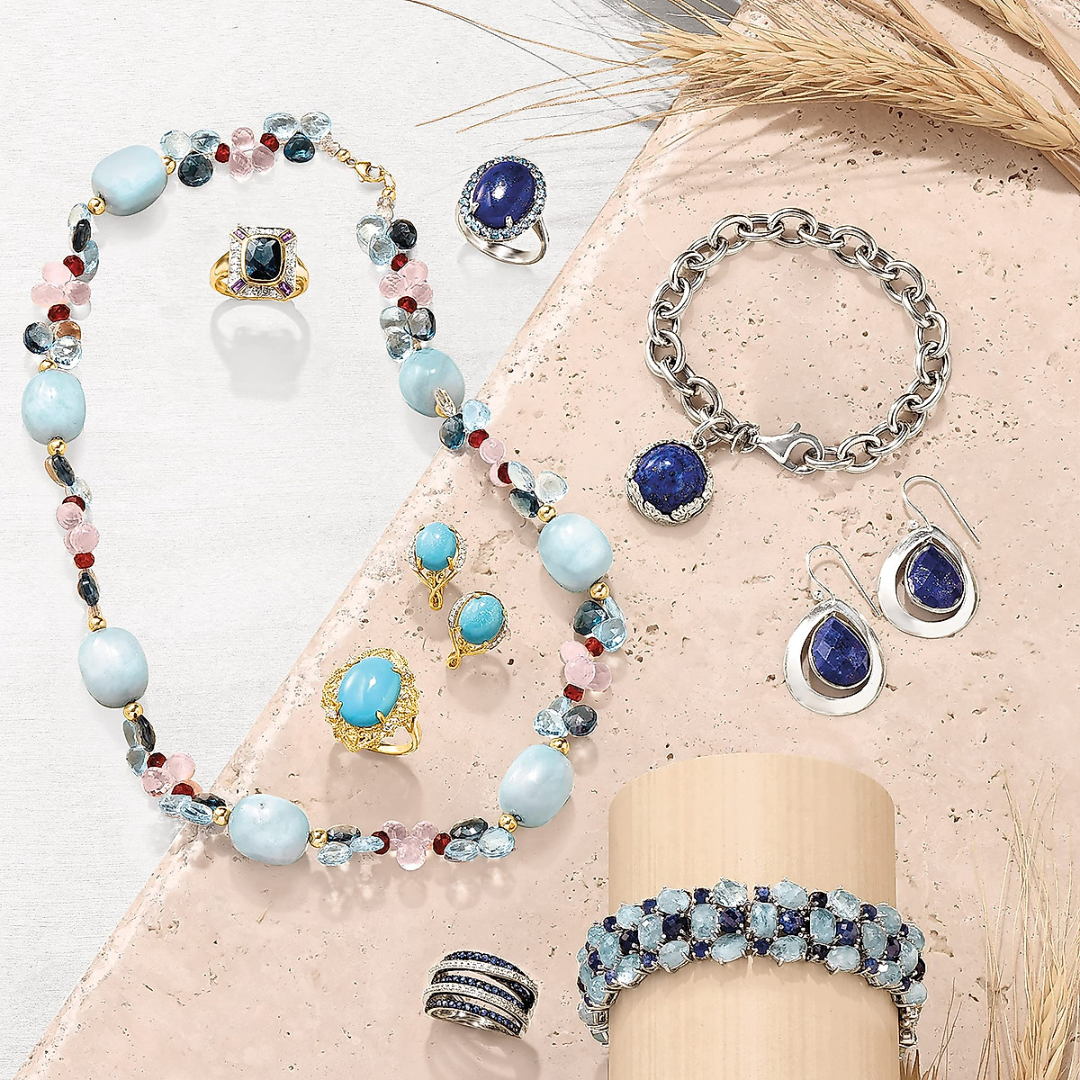 Ross-Simons 1.00 ct. t.w. Sapphire and .15 ct. t.w. Diamond Highway Ring in Sterling Silver. Size 9