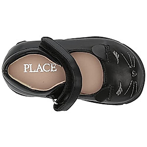 The Children's Place,baby-girls,Cat Strap Ballet Flats,and Toddler Uniform Embroidered Cat Shoes,Black Cat,6 Toddler