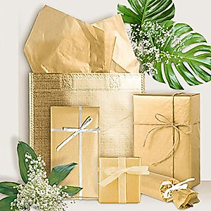 RYKOMO 100 Sheets 14.5 x 20 Inch Gold Metallic Tissue Paper, Bulk Gold Wrapping Paper Art Paper Crafts Metallic Gift Wrapping Tissue Paper for DIY Crafts Birthday Holiday Christmas Weddings Arts Decor