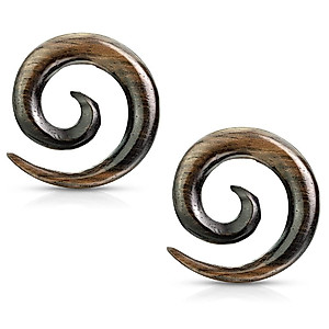 Pierced Owl Striped Ebony Wood Spiral Tapered Hanger Ear Plugs, Sold as a Pair (10mm (00GA))
