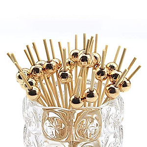 Minisland Gold Pearl Bamboo Cocktail Picks 4.7 Inch Long Fancy Toothpicks for Appetizers Drinks Fruits Party Food Garnish Skewer Sticks 100 Counts- MSL150