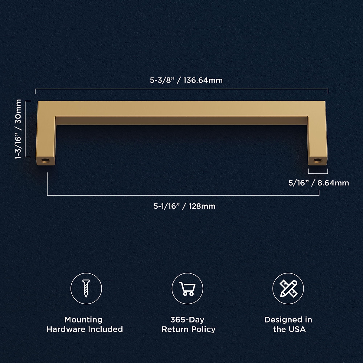 NEIKO Heritage Designs Contemporary Pull 5-1/16 Inch (128mm) Center to Center Brushed Brass Finish (10-Pack)