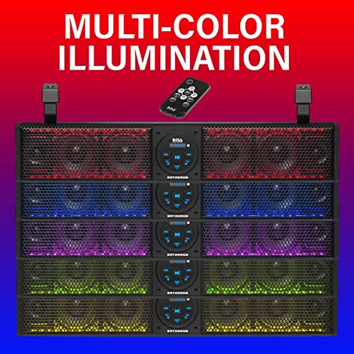 BOSS Audio Systems BRT26RGB ATV UTV Sound Bar System - 26 Inches Wide, IPX5 Rated Weatherproof, Bluetooth Audio, Amplified, 4 inch Speakers, 1 Inch Tweeters, USB Port, RGB Multicolor Illumination