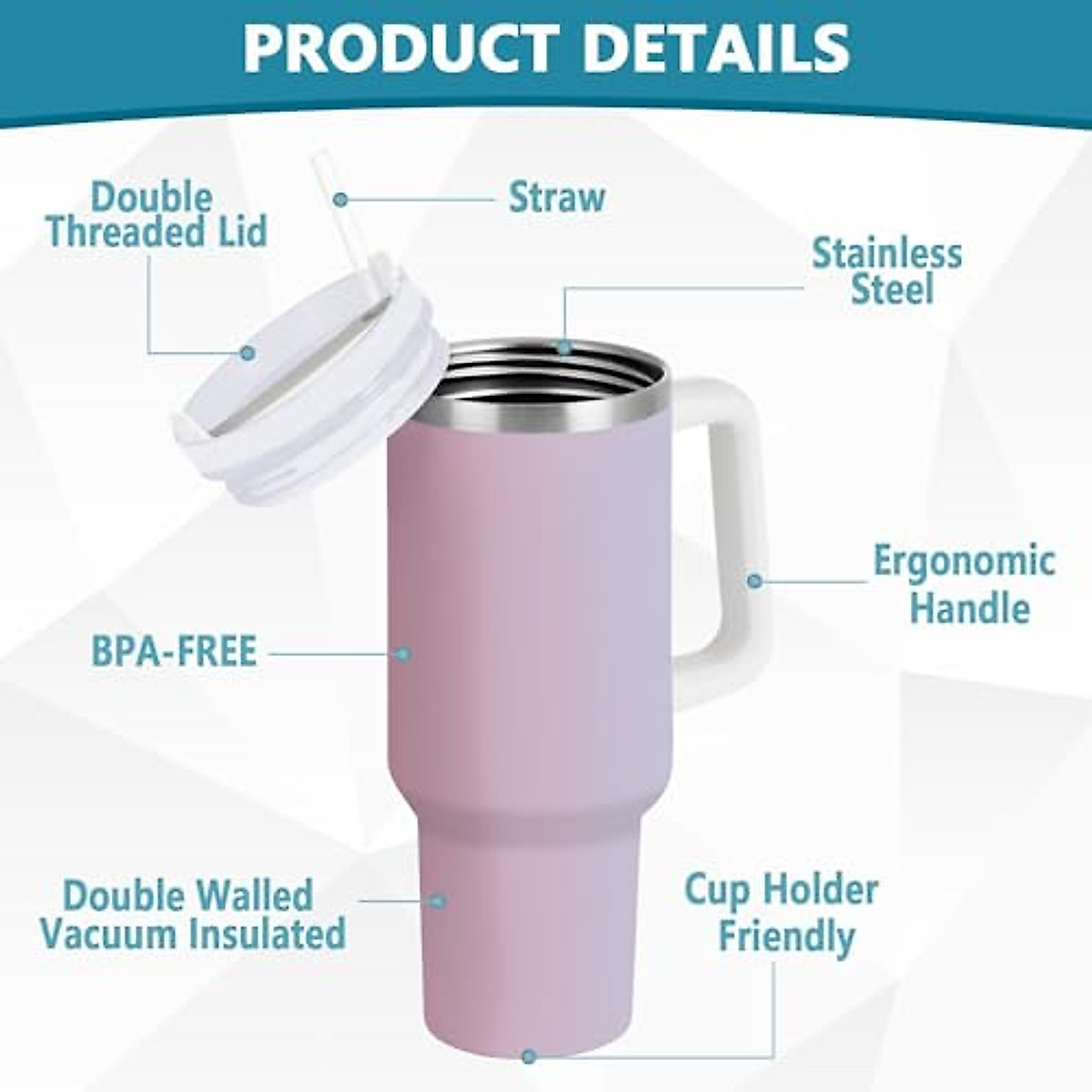 RPLIFE Blue Pink Gradient Stainless Steel Coffee Mug, Insulated Cups with Lids, Coffee Tumbler for Women