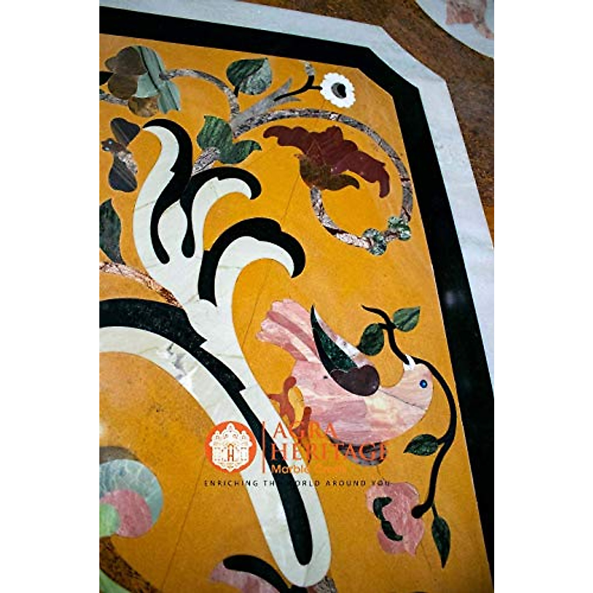 Black Marble Dining Outdoor Table Top Marquetry Inlay Handicraft Design Living Restaurant Decor | 60"x36" Inches