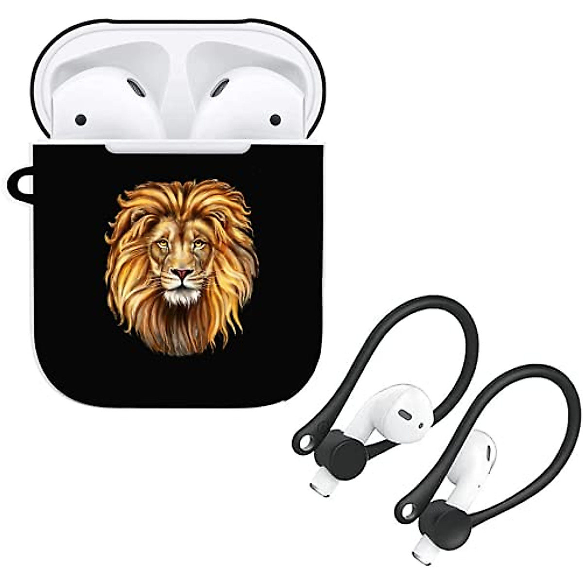Jaustee Powerful Lion Airpods Case for Airpods 1&2 Case, AirPods Case Protective Cover Skin - Premium Hard Shell Accessories Compatible with Apple AirPods (Black)