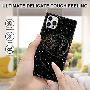 ZIYE Compatible with iPhone 13 Pro Max Case Square Antique Pattern Sun Moon and Stars Shockproof Anti-Scratch Slim Cover Durable PC Layer TPU Bumper Protective Phone Case-6.7 in