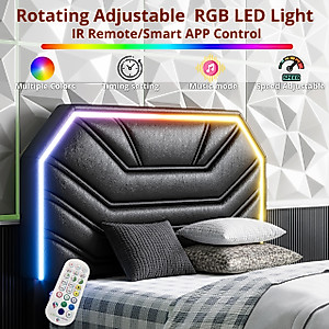 LIKIMIO Twin Bed Frames with Lighted Headboard, Upholstered Modern Cama Twin Platform Bed with Heavy Duty Supports, No Box Spring Need, Noise Free, Easy Assembly, Black