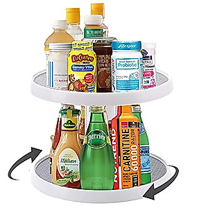 Covee 2 Tier Lazy Susan Turntable Height Adjustable Spice Rack Organizer for Cabinets Countertop, Large Lazy Susan for Pantry Organization and Storage, White 12 inch