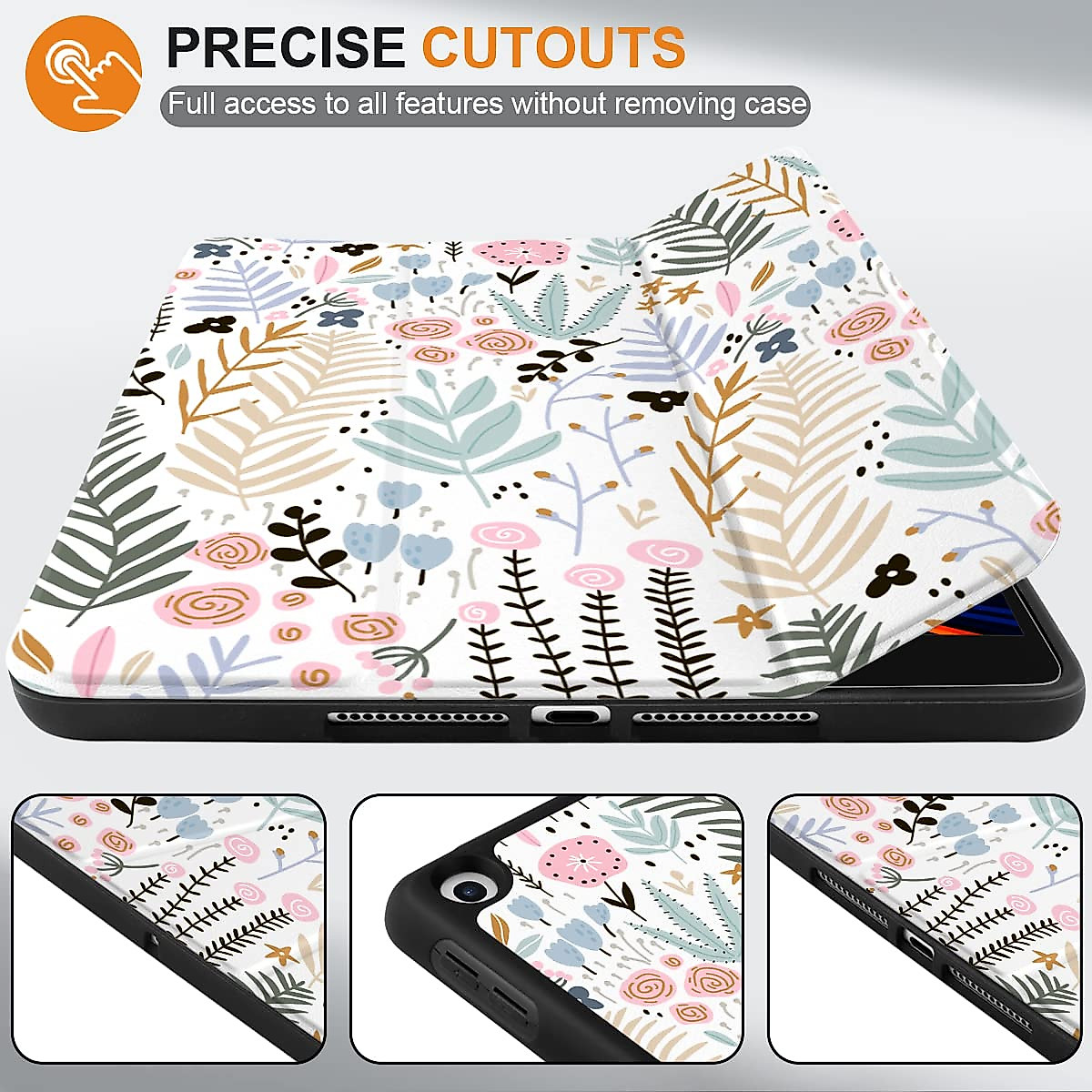 DONGKE Case Compatible with iPad 10.2 Inch 2021 2020 2019 iPad 9th/8th/7th Generation with Pencil Holder, Slim Stand Protective Case with Soft TPU Back, Auto Sleep/Wake Cover, Cute Florals