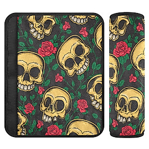 Halloween Sugar Skull Rose Seat Belt Covers 2 Pack Car Seat Strap Covers Super Soft Car Seat Neck Cover for Adults Baby Boys Girls
