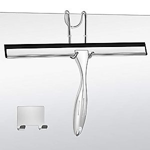 Shower Squeegee, 10.4‘’ Stainless Steel Glass Window Squeegee for Shower Doors and Car Glass, Window Cleaner Cleaning Tool for Bathroom Windows Kitchen Mirror(Gray)