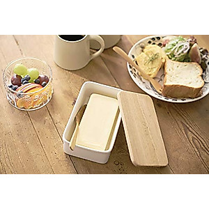YAMAZAKI Home Butter Kitchen Dish, Tray Container | Ceramic | Food Storage, One Size, White