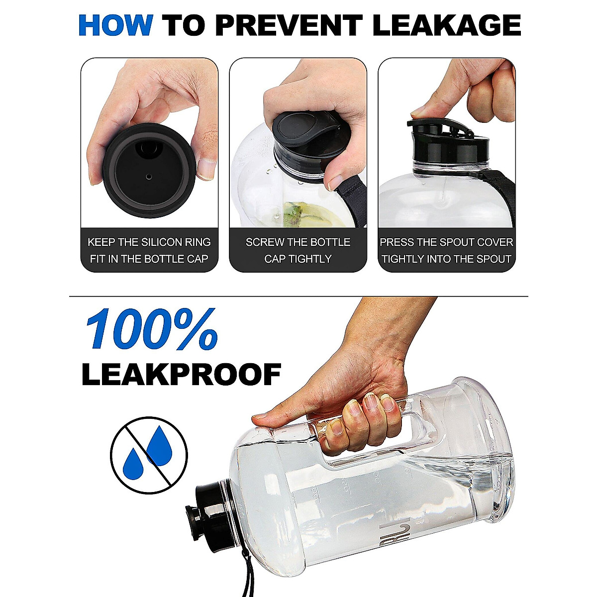 VENNERLI Water Bottle with Handle Portable Large Plastic Water Bottles for Adults BPA-free Half Gallon Water Bottle Reusable 2 Liter Water Jugs for Outdoor Hiking Fitness Travel Camping Cycling