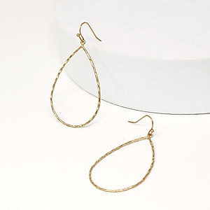 Pomina Lightweight Open Gold Teardrop Earrings Simple Basic Geometric Gold Dangle Drop Earrings for Women (TextureTeardrop_Gold)