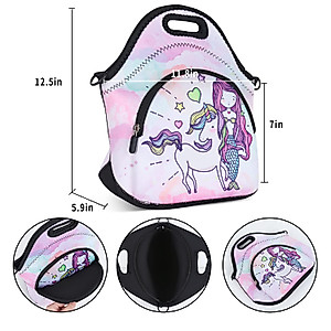 Violet Mist Neoprene Lunch Bags with Shoulder Strap, Pink Mermaid, Unisex, Meal Holder, Neoprene, 11.42"L x 10.43"H x 5.51"W