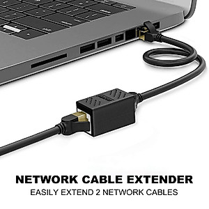 Dingsun RJ45 Coupler Female to Female Ethernet Coupler for Cat7/Cat6/Cat5/Cat5e Network Cable Extender Adapter RJ45 in Line Coupler(1pack, Black)
