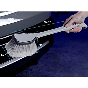 VIKING Car Wash Brush, Wheel and Fender Brush, Long Handle Tire Cleaner for Car Detailing, 16.5 Inch, Grey/Black