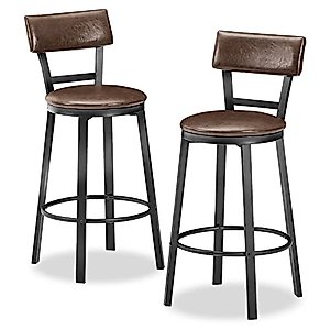 MNEETRUNG Bar Stools Set of 2，Counter Height Bar Stools with PU Leather，28 Inches Modern Barstools with Back and Footrest for Dining Room Kitchen Counter Bar,Brown