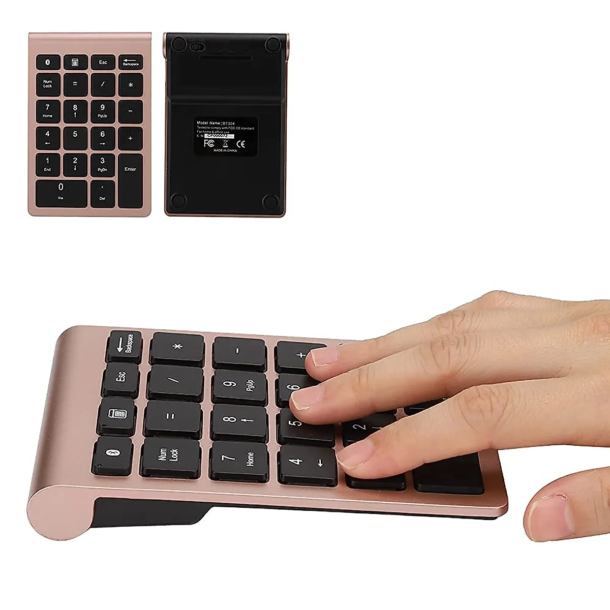 Jopwkuin Bluetooth Number Pad, 22 Keys Number Keypad with Shortcut Key, 10Keys Portable Financial Accounting Number Pad, Bluetooth 5.0 Numeric Keyboard for Laptop, PC, Desktop, Pad(Rose
