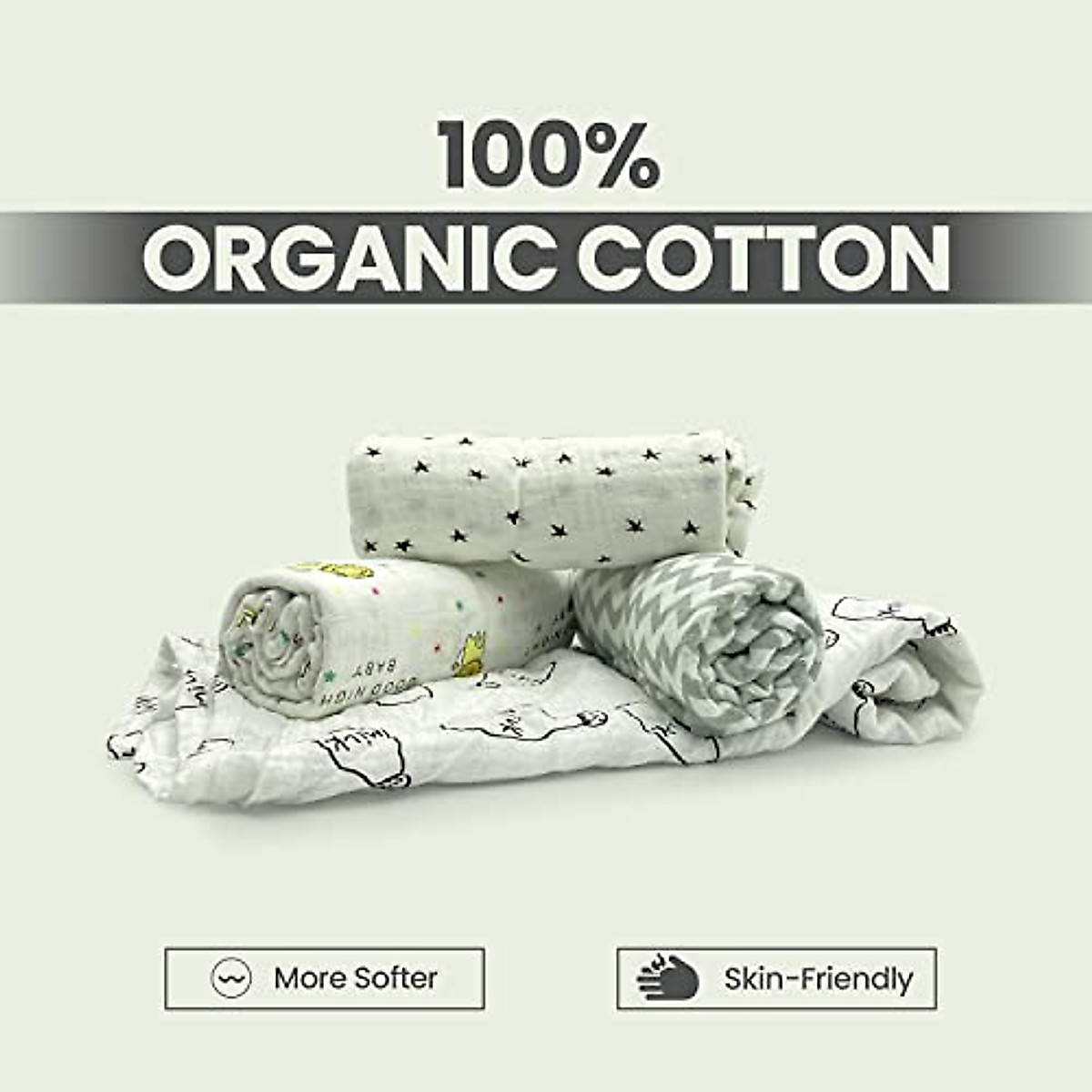 Baby Swaddle Blanket Muslin Silky Soft Blanket Set Breathable for Girls & Boys, Skin-Friendly Baby Receiving Wrap Newborn Gifts, Infant Shower Items, and Toddler Gifts - Pack of 4 (100% Cotton)