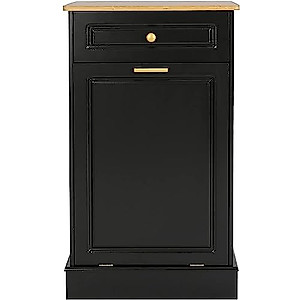 Scurrty 20.5'' Wooden Tilt Out Trash Can Cabinet for Kitchen Island,Tilt Out Bin for Trash Disposal Recycling, Handmade Solid Wood Hideaway Trash Holder for Laundry Hamper with Drawer (Black, Single)