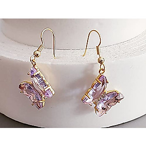 CZ Butterfly Glass Drop Dangle Earrings for Women Teen Girls 925 Sterling Silver Post Pin Cubic Zirconia Gold Plated Hypoallergenic Nickel Free Cute Charms Dangling Stud Earring Dainty Dainty