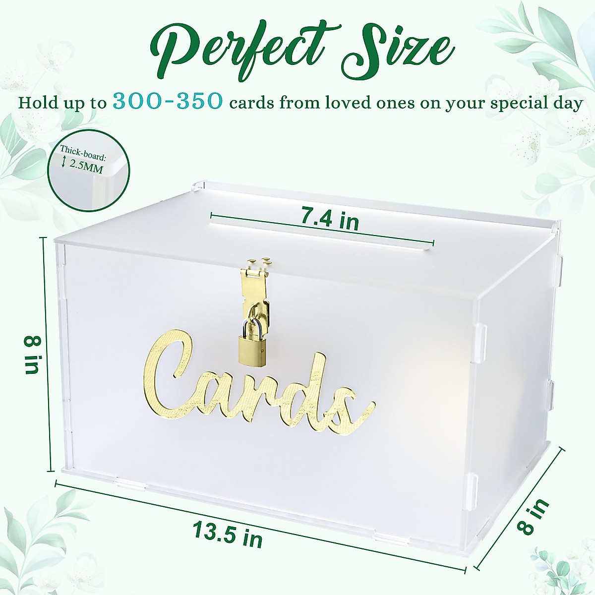 OurWarm Frosted Acrylic Wedding Card Box with Lock, Large Gift Card Box for Wedding Reception with Slot and String Light, Envelope Money Card Box for Party Graduation Baby Shower Birthday Decorations