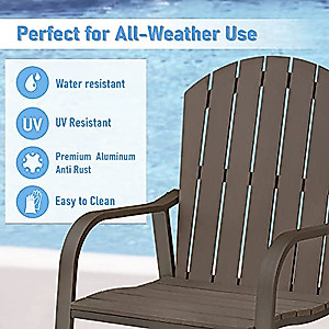 VredHom Outdoor Aluminum Bar Stools Set of 2, 2PCS Bar Height Chairs Patio Stools Wood Bar Chair Set with Brown Aluminum Frame, Armrest and Footrest for Balcony Pool Garden Lawn Deck Backyard