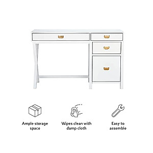 Linon White Modern Classic Side Storage Sadie Desk