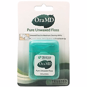 OraMD Oral Care Pure Unwaxed Dental Floss 54.6 Yards - Chemical Free, Shred Resistant - Unscented and Ultraclean Plaque Removal - Teeth and Gum Protection for Adults - Pack of 6