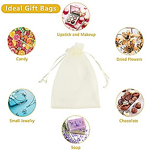 LGCLGY 100PCS Organza bags 4 x 6 inch, Mesh Jewelry Bag, Organza Drawstring Bags, Wedding Favor Bags With Drawstring, Jewelry Bags/Pouches for Wedding Party Christmas Favor Gift Bags (Beige)