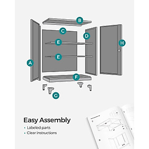 SONGMICS Garage Cabinet, Metal Storage Cabinet with Doors and Shelves, Office Cabinet for Home Office, Garage and Utility Room, Grey UOMC013G01