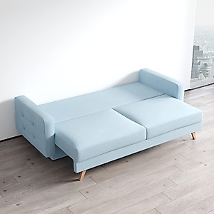 Meble Furniture Modern Mid-Century Sleeper Sofa - Queen Size Convertible Sofa Bed with Spacious Under-Seat Storage - Stylish and Comfortable Storage Sofa for Living Room - Blue