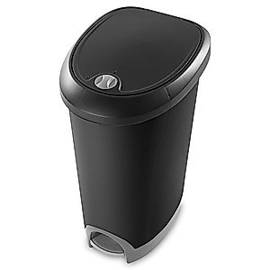Sterilite 10739002 12.6 Gallon/48 Liter Locking StepOn Wastebasket, Black Lid & Base w/ Titanium Pedal & Lock, 2-Pack