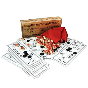 Russian Loto Family Game - Bingo Game for Adults - Tombola Games - Russian Lotto Game with Wooden Barrels, Bingo Cards and Chips - Board Games