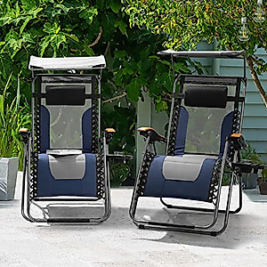 Devoko Zero Gravity Chairs Padded Seat Folding Recliner with Sun Shade Cup Holder Pillow Adjustable Camping Lounge Chair for Patio Garden Beach (Blue)