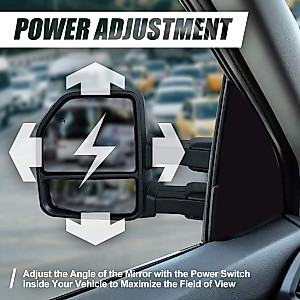 Auto Dynasty Power Heated Extendable Tow Mirrors Compatible with Ford F-150 15-18 (8-Pins), Driver and Passenger Side, Black