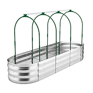 POTEY Raised Garden Bed with Greenhouse Galvanized Planter Box with 2 Greenhouse Cover for Outdoor Gardening Garden Box for Fruit, Vegetable, Flower, Herbs and Strawberry Plant