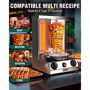 WantJoin Shawarma Grill Machine, Gas Vertical Rotisserie with 2 Burners for Home, Countertop Rotating Doner Kebab Oven Broiler Gyro Maker with Shovel, 11.6 * 11.8 * 19 inches, 110V