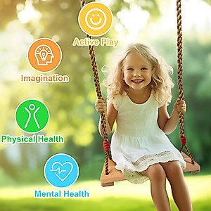 JUSTWOOD Tree Swing, Beech Swing Seat for Kids Adults with 400lbs Load, Wooden Swing Accessories with Adjustable Nylon Rope,Indoor Room Swing,Outdoor Wood Swing Set 16.9"x6.9"x1.7".