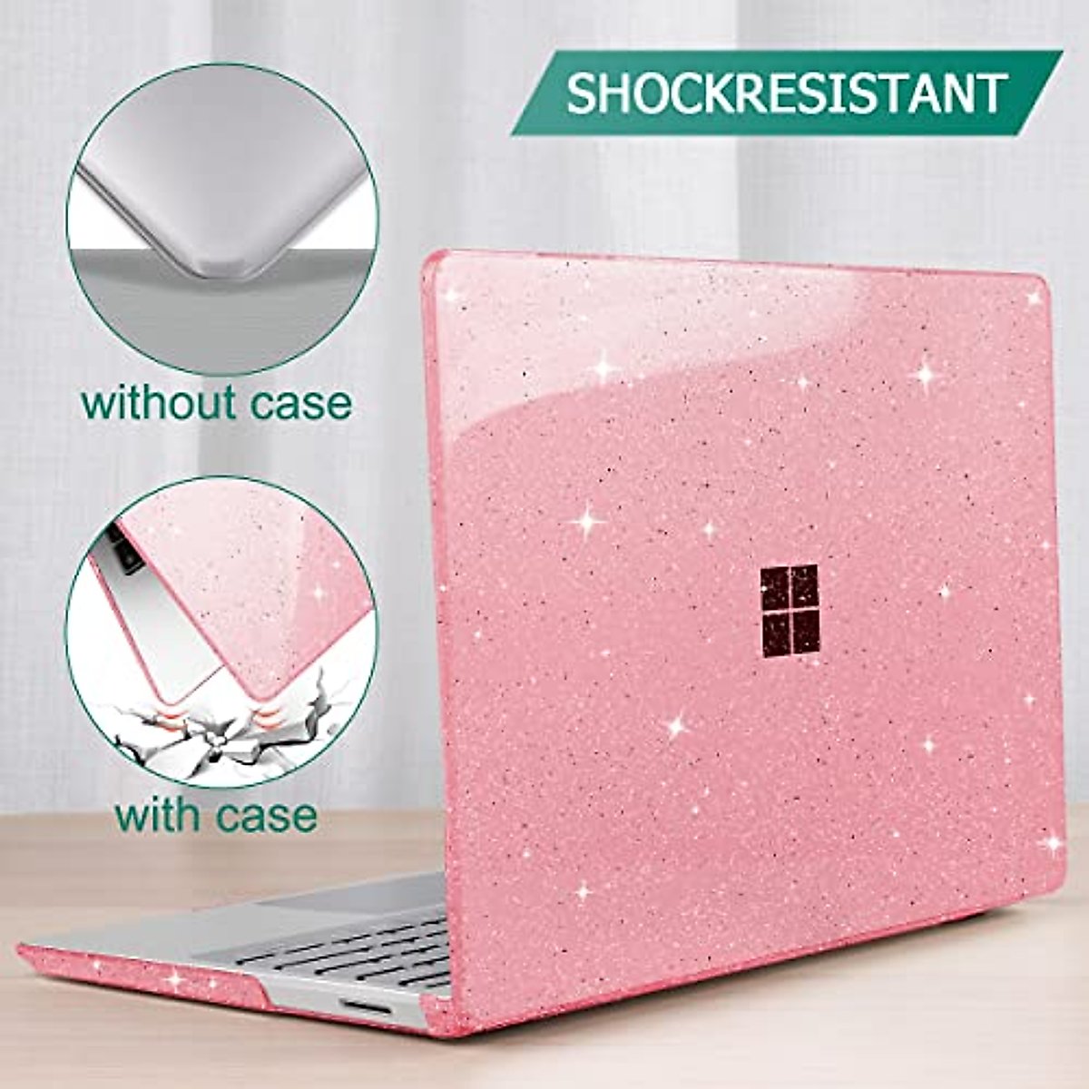 Lepeoac Compatible with 12.4 inch Microsoft Surface Laptop Go2 Go1 Models: 1943 2013（2020 2022 Release, Plastic Hard Shell Case with Keyboard Cover & Screen Protector, Sparkly Clear