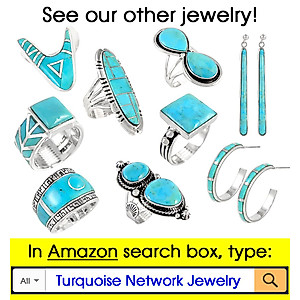 Turquoise Ring Sterling Silver 925 Genuine Gemstones Size 6 to 11 (Turquoise, 9)