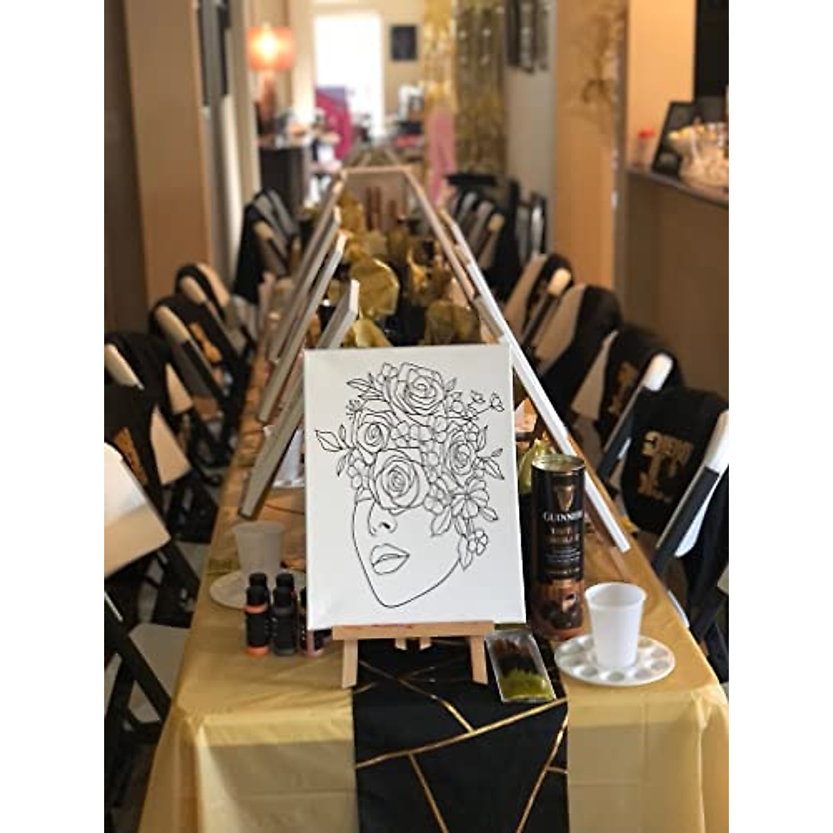 Essenburg Pre Drawn Canvas Side Flower Lady Paint Kit | Adult & Teen Sip and Paint Party Favor | DIY Date Night Couple Activity (S 8X10 CANVAS ONLY)