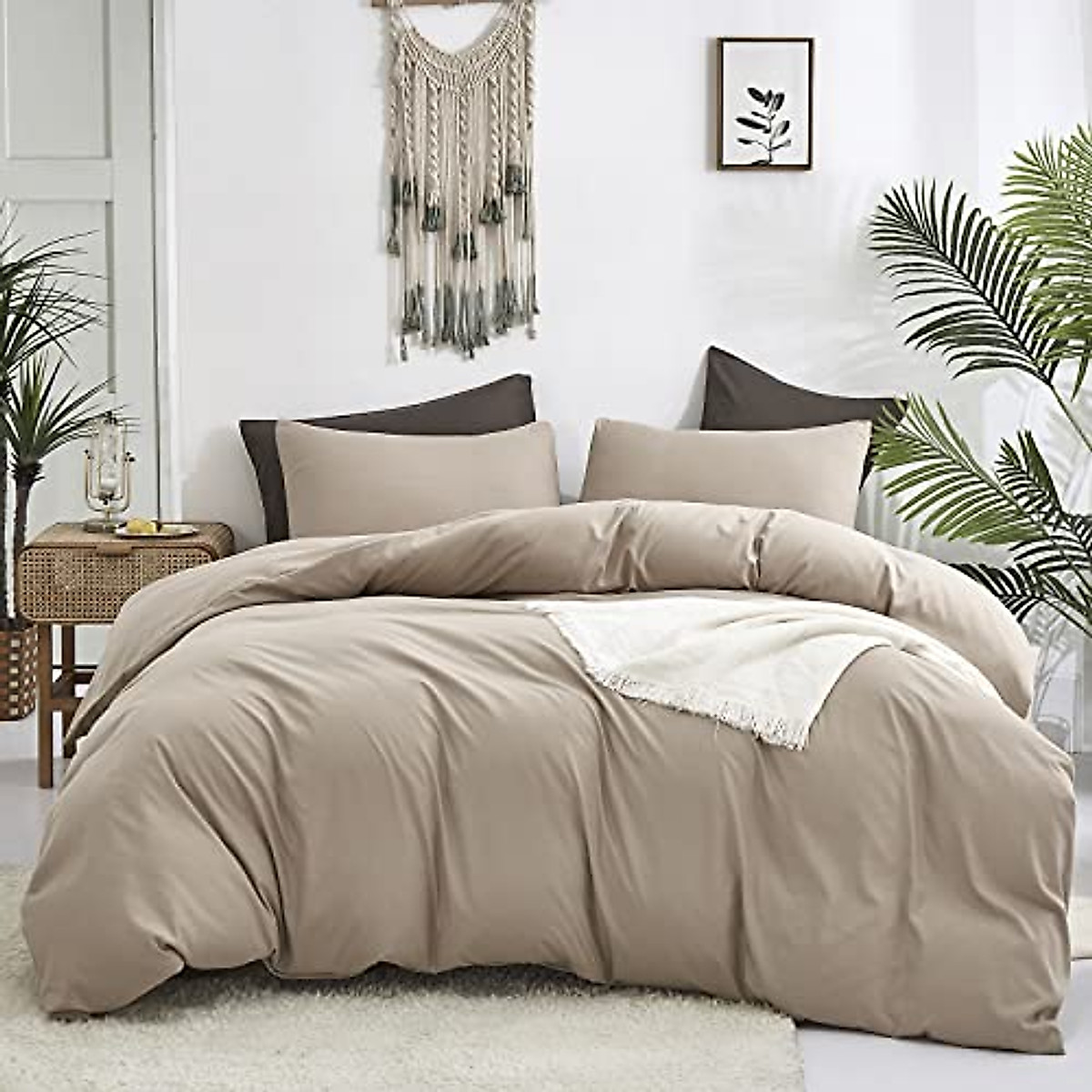 Cottonight Cream Coffee Comforter Set Queen Khaki Bedding Comforter Set Full Dark Champagne Solid Blanket Quilts Cream Khaki Modern Soft Breathable Taupe 3 Piece Light Coffee Bedding Set For Queen Bed
