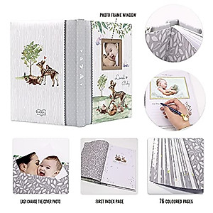 Holoary First 5 Years Baby Memory Book, 76 Colourful Illustrated Journal Pages Baby Record Book Album, Keepsake for Newborn Baby Boy or Baby Girl, Woodland Animals Design