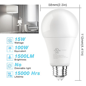 DAYBETTER 12 Pack A19 LED Light Bulbs, 100 Watt Equivalent LED Bulbs, Long Lifespan High Brightness 1500LM Daylight White 5000K, E26 Standard Base Light Bulbs for Home Office, Non-Dimmable